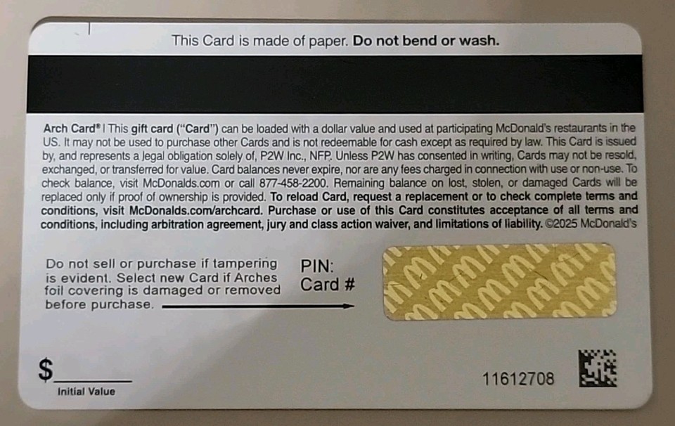 McDonalds Arch Card "A Gift That's Just Right" CHRISTMAS 2025 No Value ...