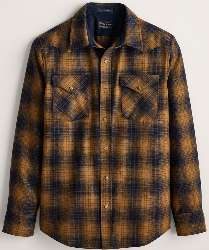 NWT Pendleton GOLD/NAVY Plaid Western CANYON Snap Shirt 100% Virgin Wool Men XXL | eBay