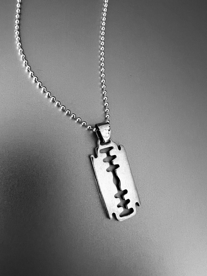 Men's Sterling Silver Razor Blade Pendant, Vintage Gothic Punk Hip Hop ...