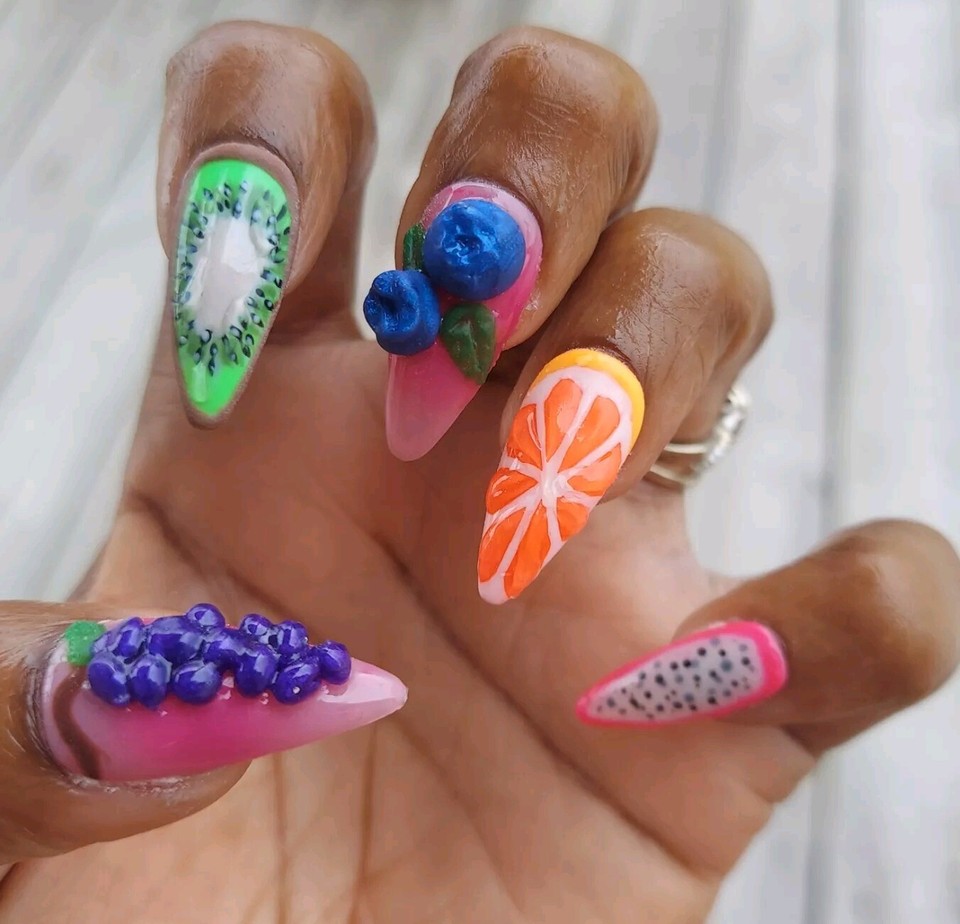 Fruit Nails Summer Nails 3D Fruit Nails Farmers Market Gift Grape Fruit ...