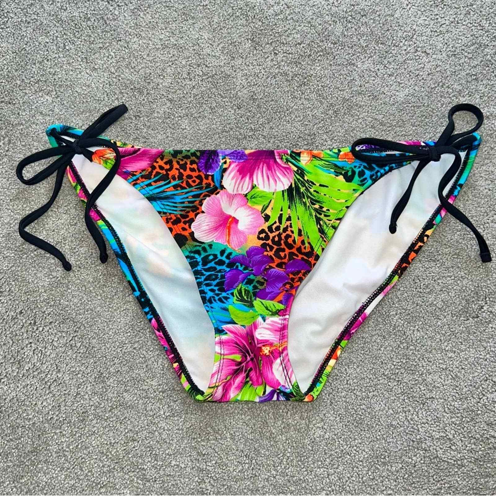 L VTG Wet Seal Rainbow Neon Tropical Floral Animal Print Bandeau Bikini ...
