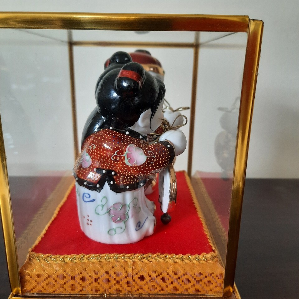 Vintage Chinese Lucky Golden Couple Jintong Boy Yunu Jade Girl in glass ...