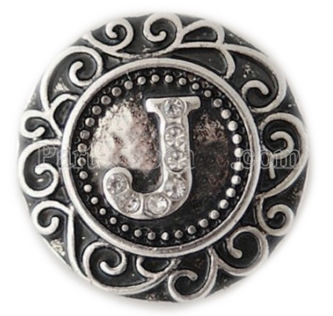Letter J" Rhinestone 20mm Snap Charm Interchangeable Jewelry Fits ...
