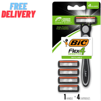 BIC Flex 4 Sensitive Refillable Razor Pack of 1 Handle and 4 Cartridges ...
