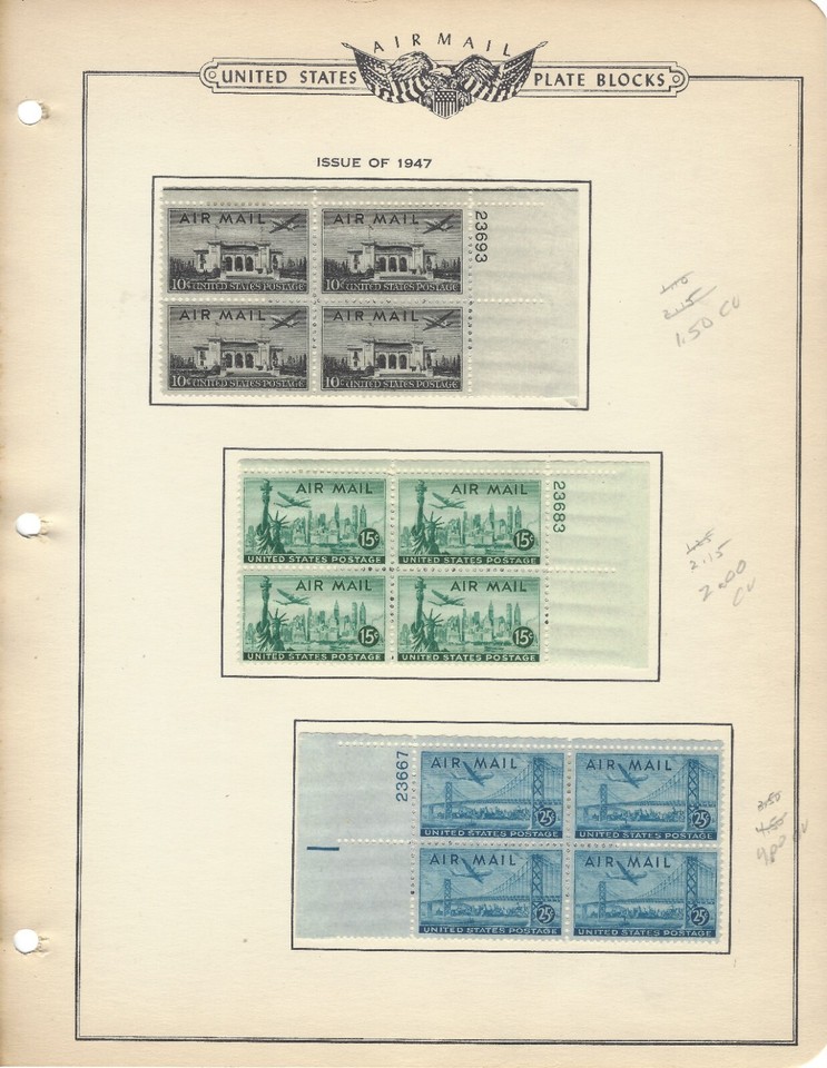 US Plate Block Collection Lot of 141 PB from 1931-1956 & Some Air Mail ...