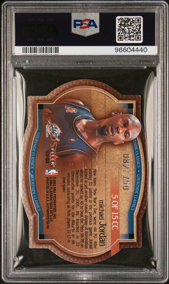 2002 FLEER AUTHENTIX COURTSIDE CLASSICS SILVER #5 MICHAEL JORDAN 82/750 ...