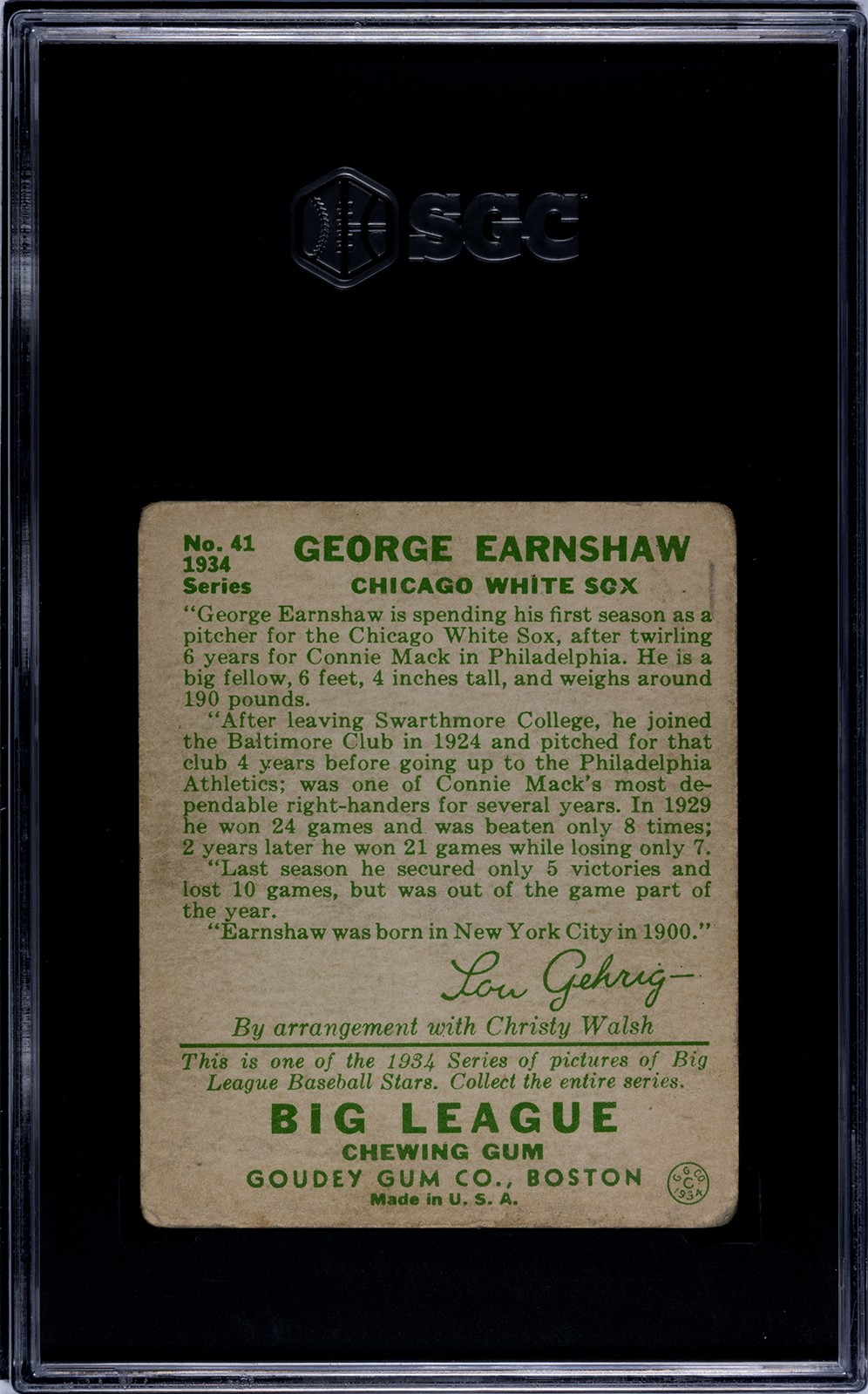 1934 Goudey (R320) #41 George Earnshaw - Set Break! SGC 2 RC | eBay