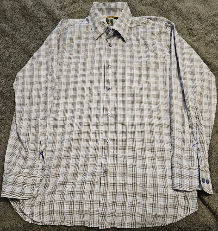 Robert Talbott Shirt Mens Large Button Down Glen Plaid Blue Purple ...
