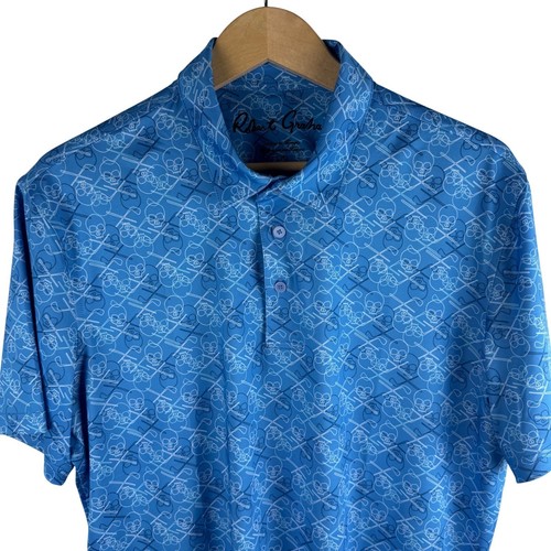 Robert Graham Blue Iron Skull Golf Polo Shirt Mens L Performance Short ...