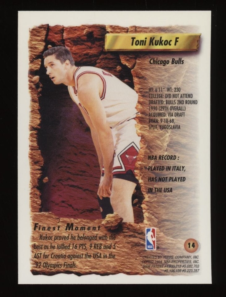 1993-94 Tony Kukoc Topps Finest Basketball Rookie Rc #14 *NICE* Invest ...