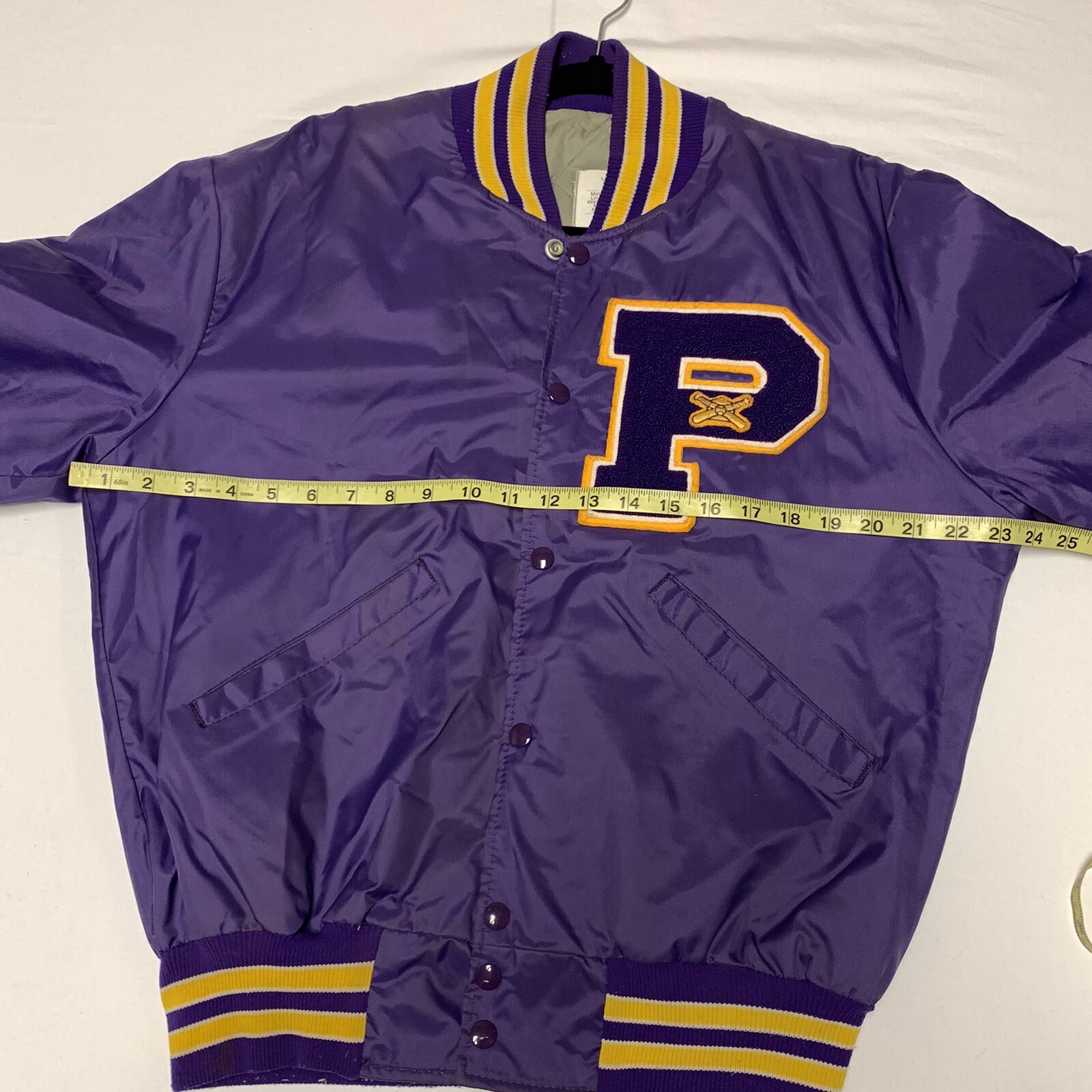 Vtg Nylon Varsity Jacket Sz Large Purple Baseball P Patch Made in USA ...