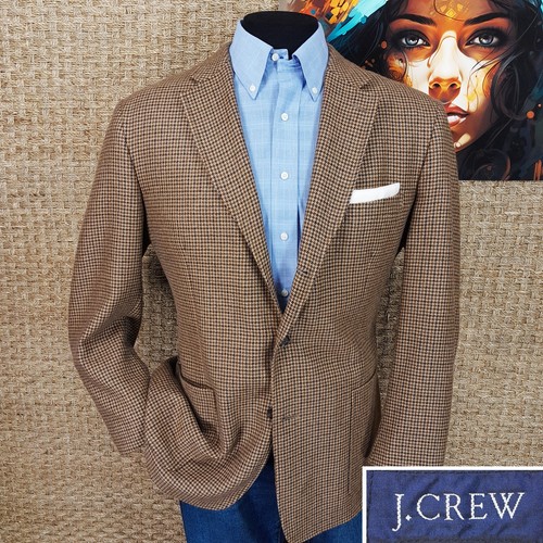 J. CREW Men's 42 L Casual Sport Coat Brown Tan & Khaki Houndstooth Wool ...