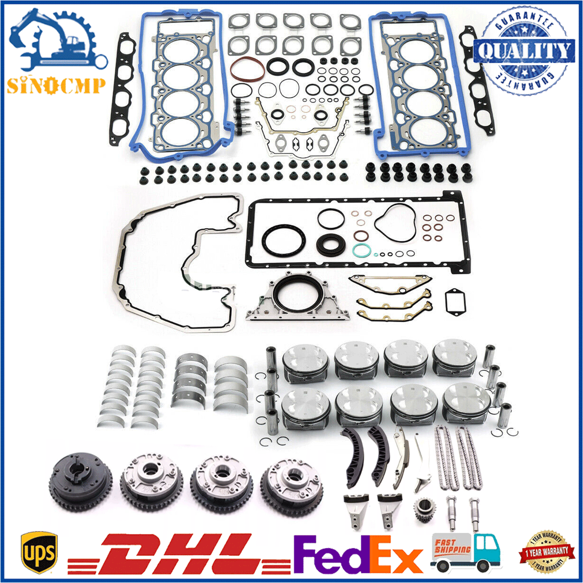 For BMW N62 4.8L Engine Overhaul Rebuild Kit Timing Chain Cam Gear VVT ...