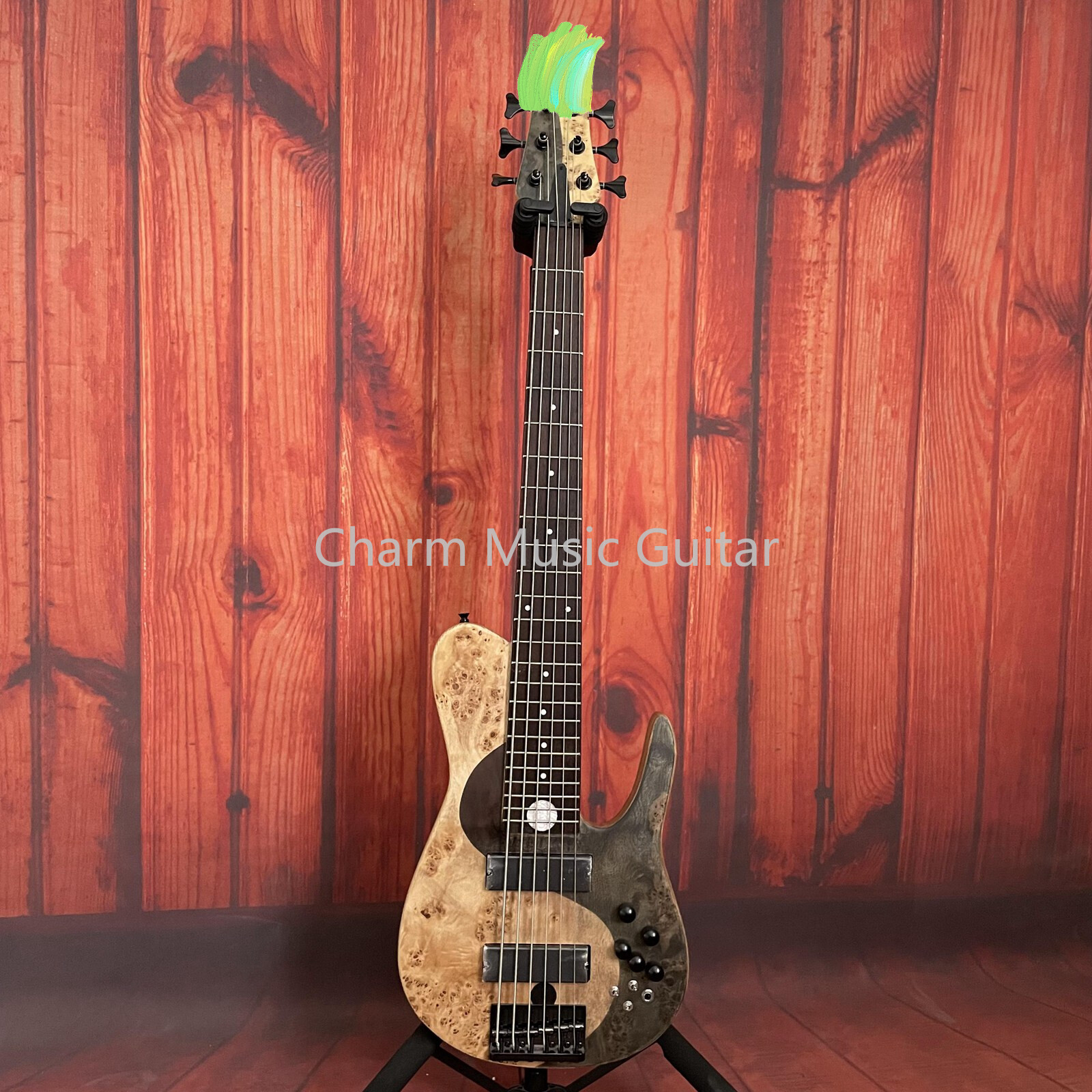 Electric Bass Guitar Neck Thru Body Yin Yang Style Tree Burl Top 6 ...
