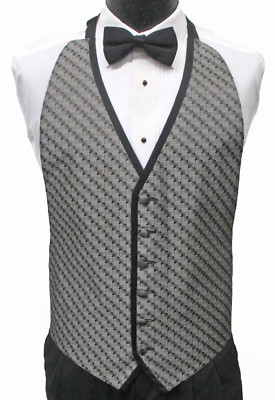 Men's Silver Open Back Tuxedo Vest & Bow Tie Set Wedding Prom Fit All ...