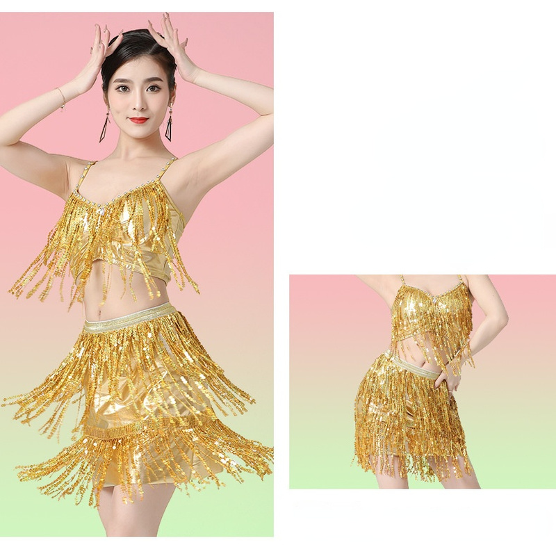 Ladies Tassel Top Skirt Dancewear Set Latin Dance Costume Salsa Rumba ...