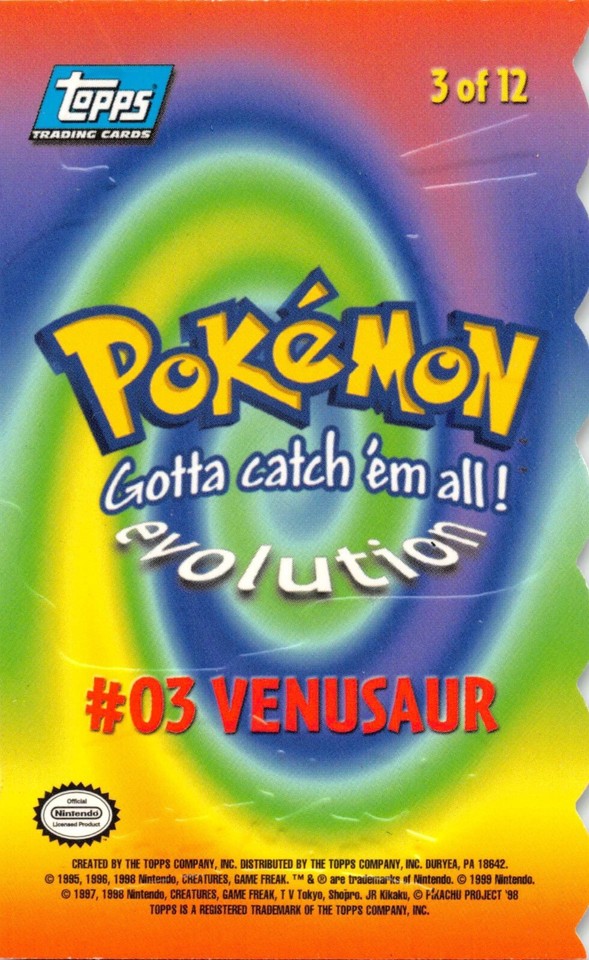 VENUSAUR #3 - 3 of 12 - Die-Cut Embossed - TOPPS Pokemon CARD - Series ...
