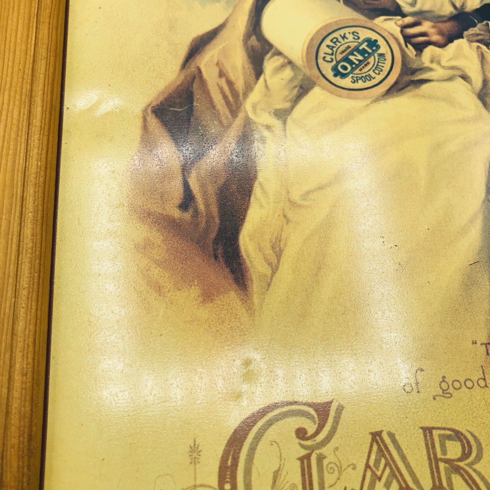 Vintage Clarks ONT Spool Cotton Wood Frame Metal Advertising Sign Ad 19 ...