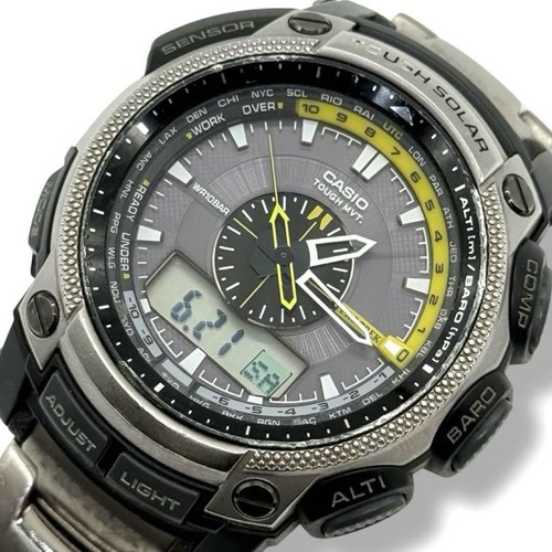 Working CASIO PROTREK Wristwatch Radio Solar Black Casio Protrek PRW ...