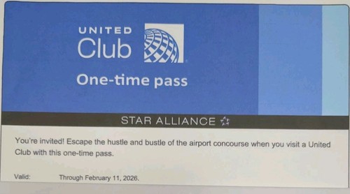 One United Club One-Time Pass (Expires Feb 11, 2026)E-Delivery within ...