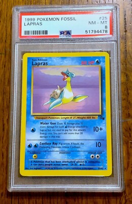 PSA 8 NM MT ~ Lapras #25 ~ 1999 Pokemon Fossil ~ Base Set Unlimited LOW ...