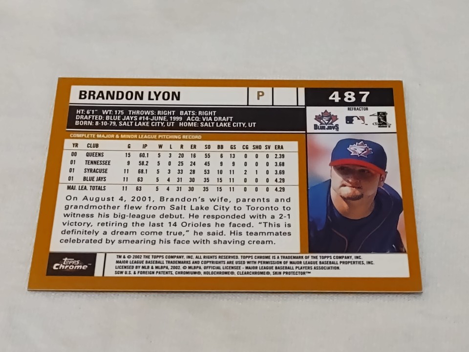 Brandon Lyon 2002 Topps Chrome Refractors #487 Parallel Toronto Blue ...