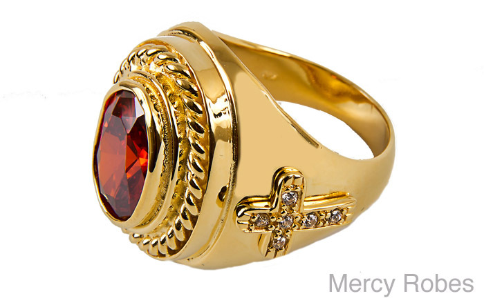 New Mens APOSTLE CLERGY RING (SUBS360G-R), Oval Red Stone-Gold Plated ...
