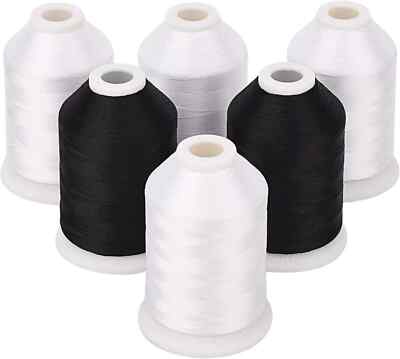 4 White 2 Black 60wt Sewing Bobbin Fill Machine Embroidery Thread 1500 ...
