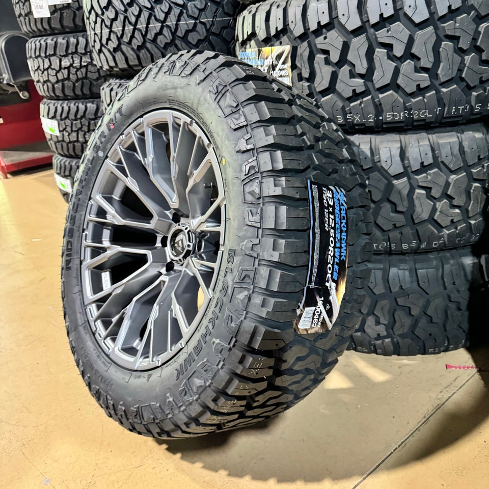 20x10 Fuel D848 Rebar Gray Wheels 33" AT RT Tires 8x6.5 Dodge Ram 2500 ...