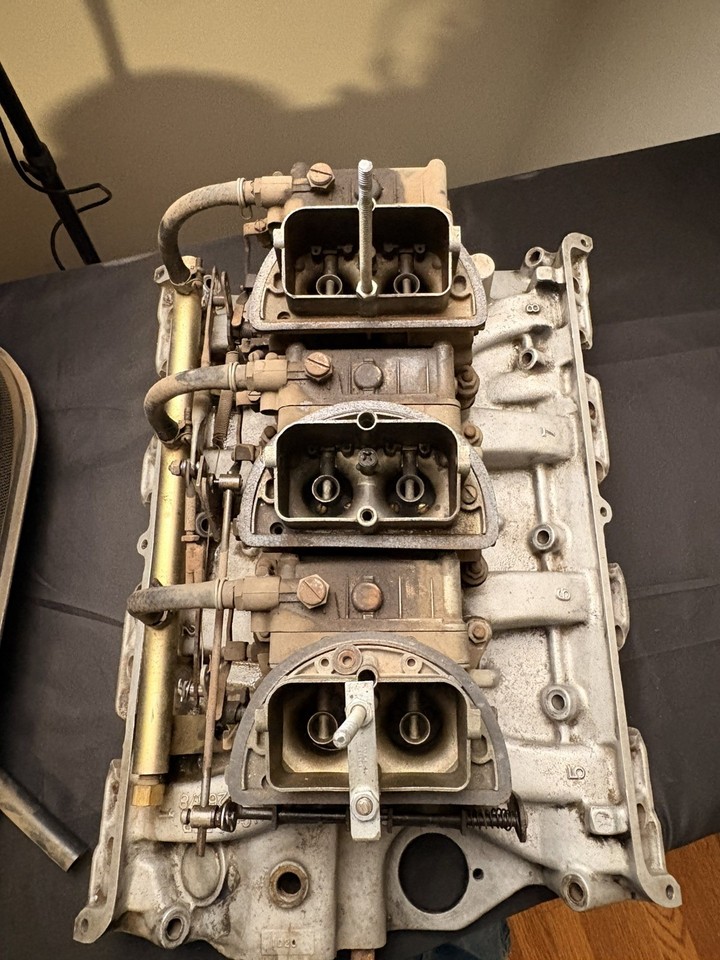 Ford FE 390 Tri-Power Intake, Holley Carburetors, Air Cleaner Complete ...