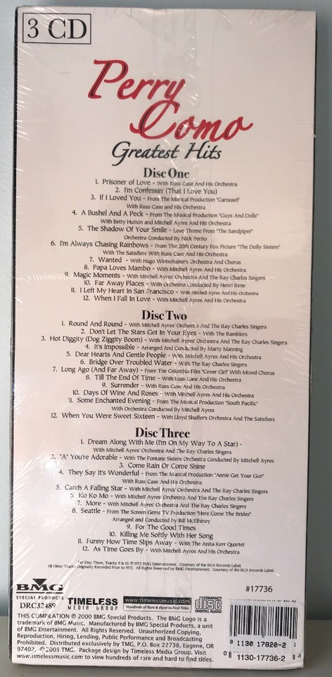 Perry Como: 36 All-time Greatest Hits (3 Cd Box set) Brand New Sealed ...