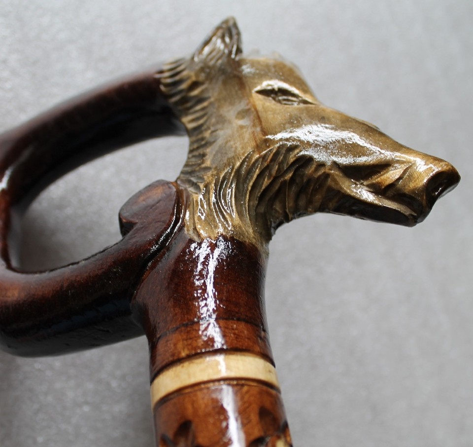 WILD BOAR High Quality Folk Art Hand Carved Crafted Wooden Walking ...