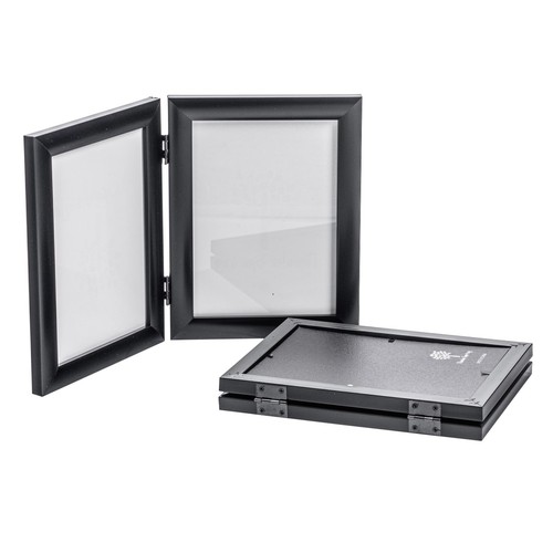 Double Photo Frame Picture Frames Folding Standing Hinged Black 13x18cm ...