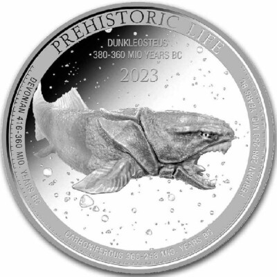 DUNKLEOSTEUS PREHISTORIC LIFE 2023 1 oz BU Silver Coin in Capsule Congo ...