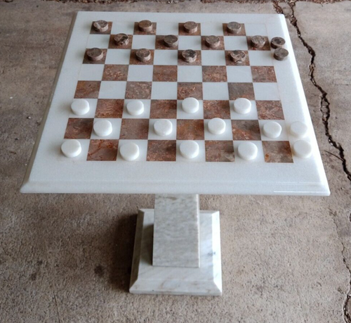 Beautiful Solid Marble Checkers or Chess Table with Pedestal Base ...