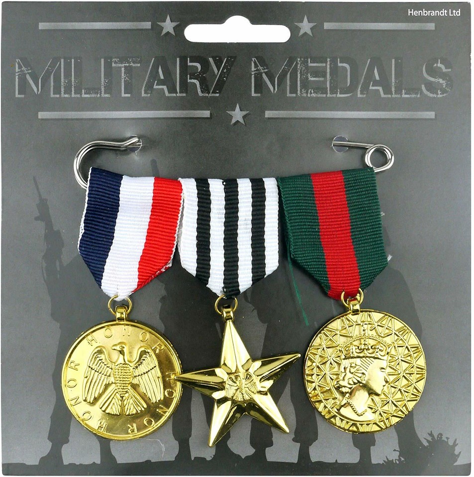 Pack Of THREE 3 Fake Pretend Army Soldier War Hero Military Medals ...