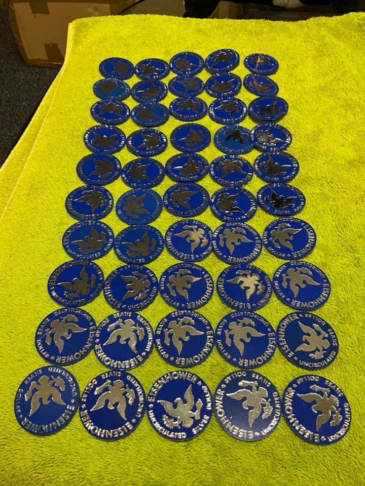 50 Eisenhower Silver Dollar BLUE IKE Plastic Mint Set Tokens Chips ...