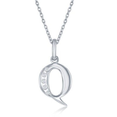 Sterling Silver 0.03cttw Diamond 'Q' Initial Pendant w/Chain | eBay