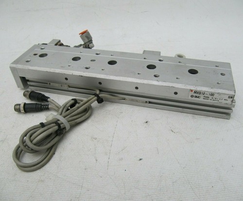 SMC Pneumatic Slide Cylinder with D-M9P Sensors and Flow Controls MXS12 ...