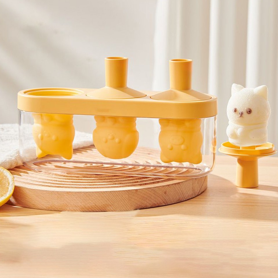 Ice Pop Mold 3-cavity Silicone Leak-proof Cute Animal Shape Ice Pop ...