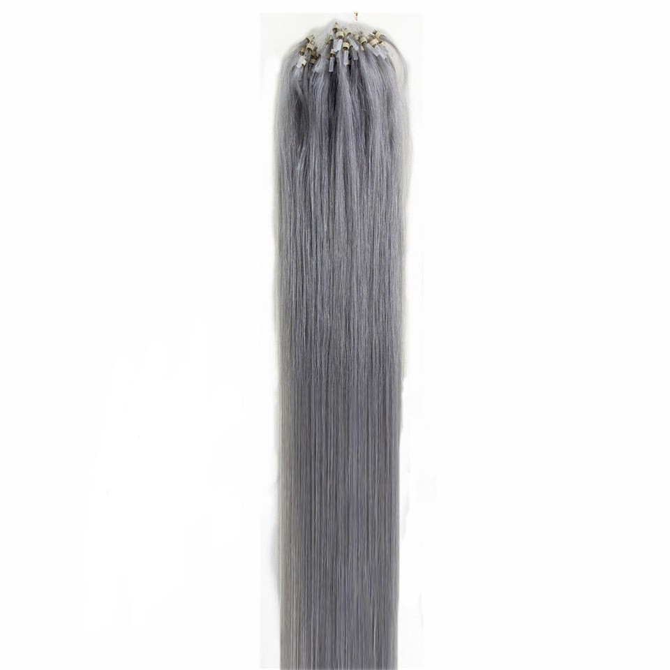 Pre-Looped Fish Line Micro Ring Beads Link Hair Extensions Real Remy ...
