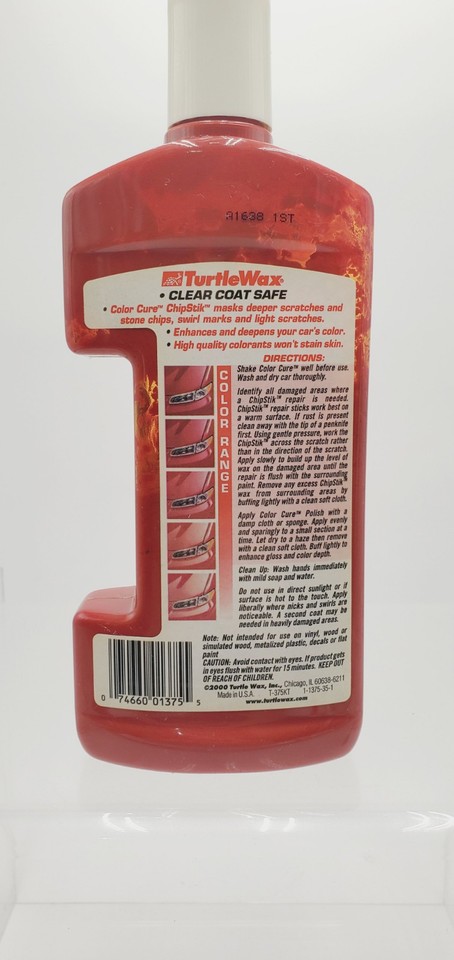 Vintage Turtle Wax Color Cure Red Car Polish 16oz Half Full Chipstik ...