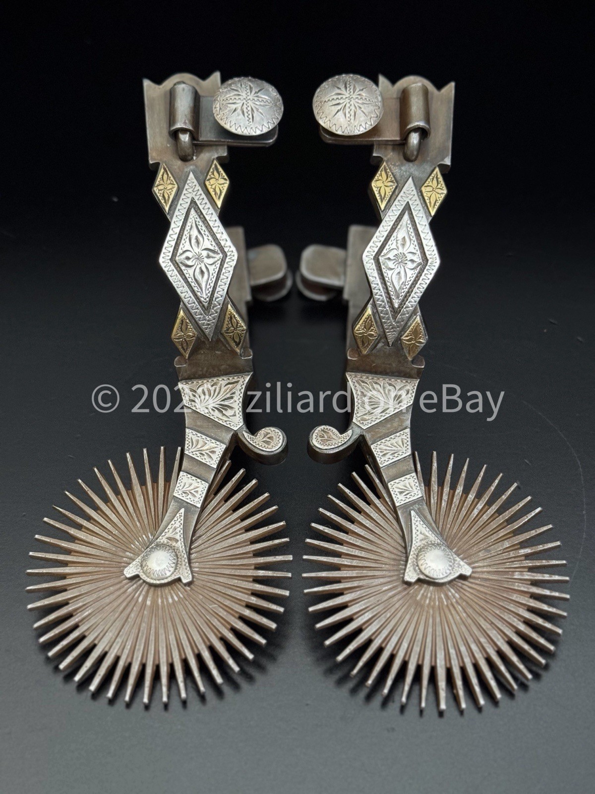 GORGEOUS Pair of L&M “Lytle & Mower” Silver/Brass Diamond Overlaid Dbl ...