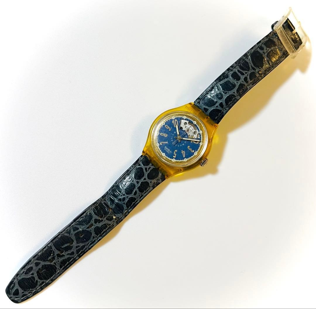 Swatch Vintage Automatic Watch Blue Dial Leather Stra… - Gem