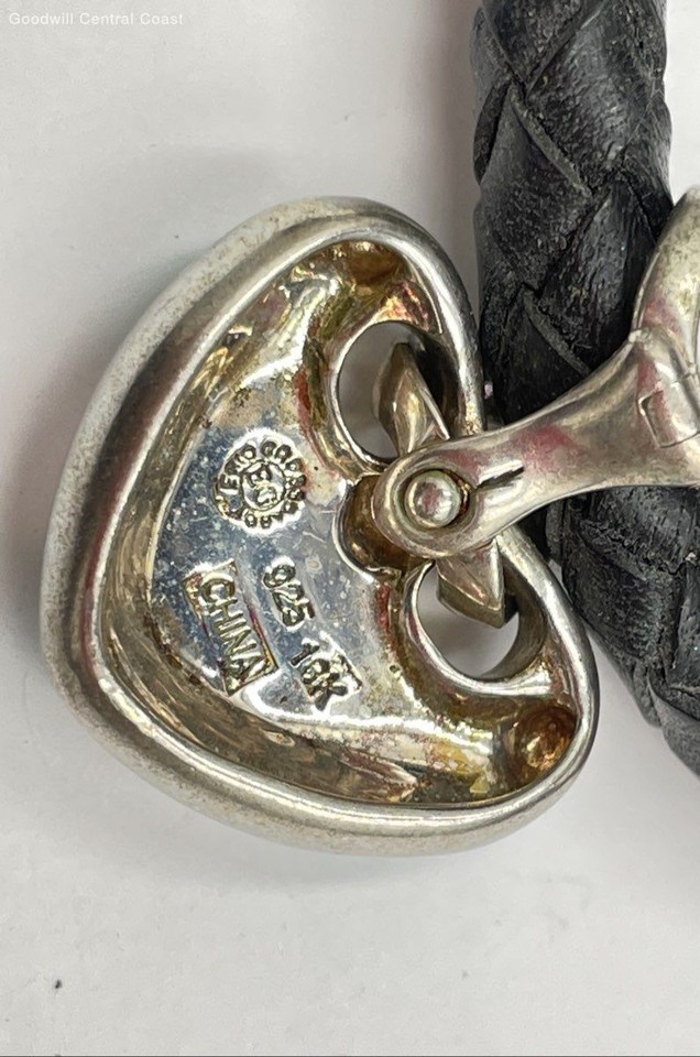 Judith Ripka 925 Silver Leather Necklace 925-18K Pendant W/ Turq. MOP ...