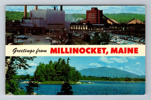 Millinocket ME-Maine, General Banner Greeting, Mt Katahdin, Vintage ...