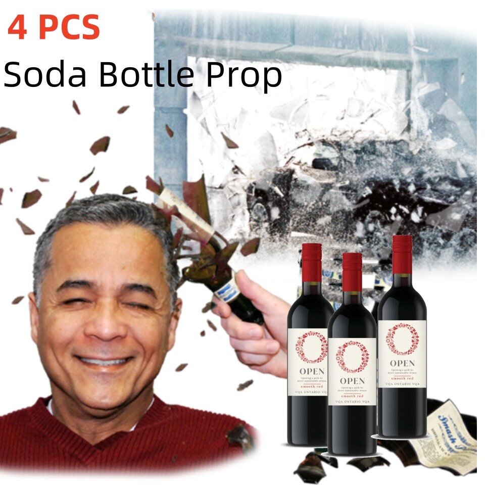 4 PCS Props Breakaway Standard Beer Soda Bottles Prop Fake Glass Red ...