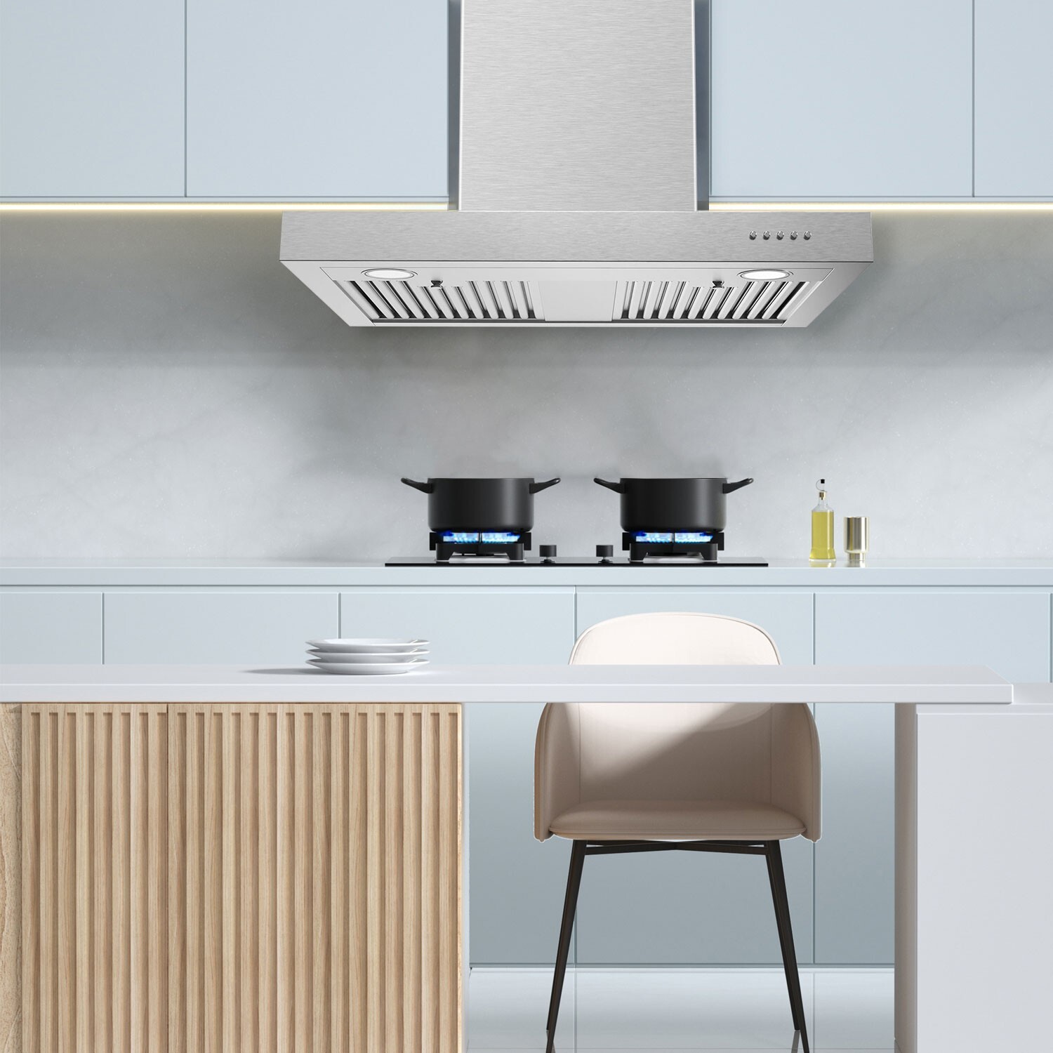 30in Wall Mount T-Shape Range Hood 900CFM Stainless Steel Stove Vent 3 ...