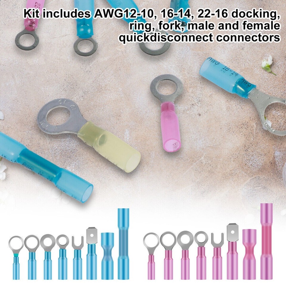 250x Heat Shrink Wire Connectors Electrical Ring Fork Spade Crimp ...