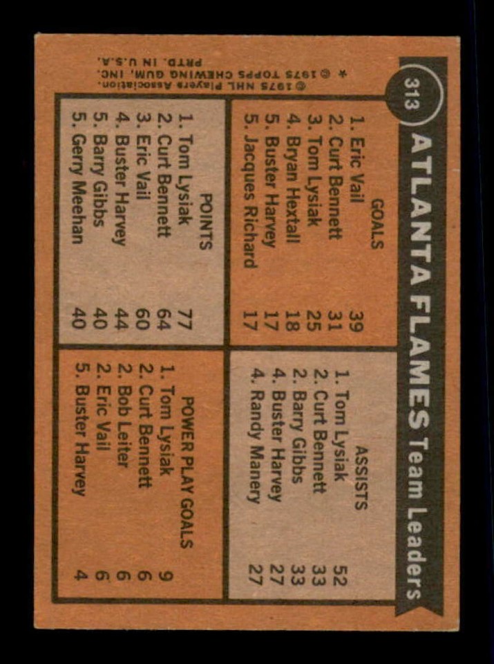 1975-76 Topps #313 Eric Vail/Tom Lysiak VGEX Flames TL 546622 | eBay